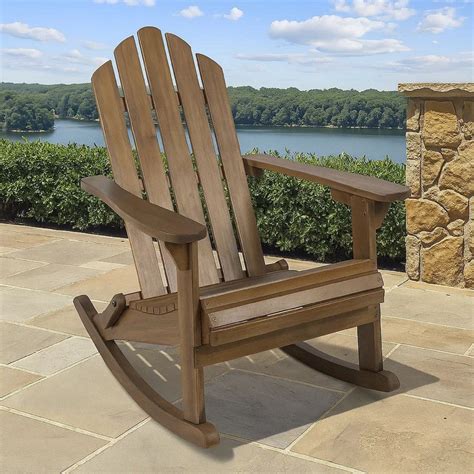 Benzara Outdoor Adirondack Rocking Chair Slatted Back Slope Arms