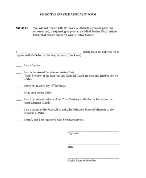 Free 12 Sample Selective Service Forms In Pdf Excel Word