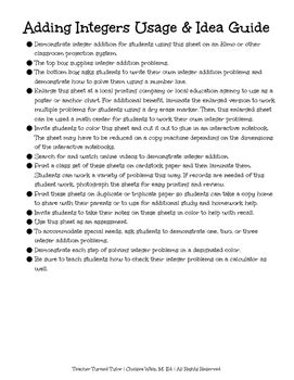Adding Integers By Teacher Turned Tutor Teachers Pay Teachers