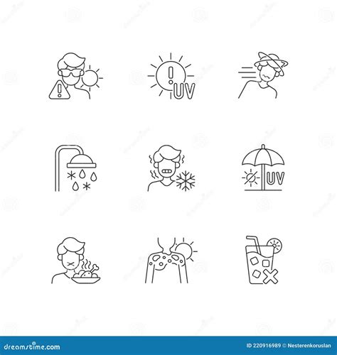 Heatstroke Risk During Summer Gradient Linear Vector Icons Set 221384324