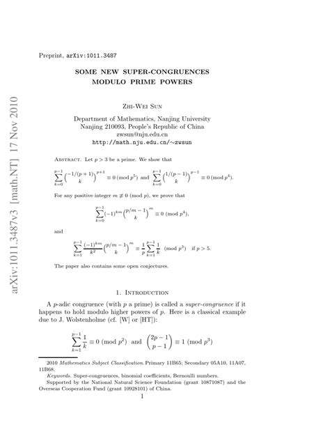 Pdf Some New Super Congruences Modulo Prime Powers