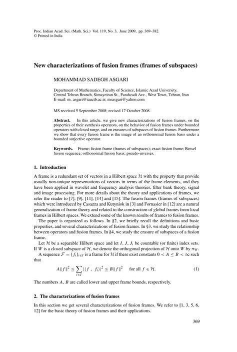 Pdf New Characterizations Of Fusion Frames Frames Of Subspaces