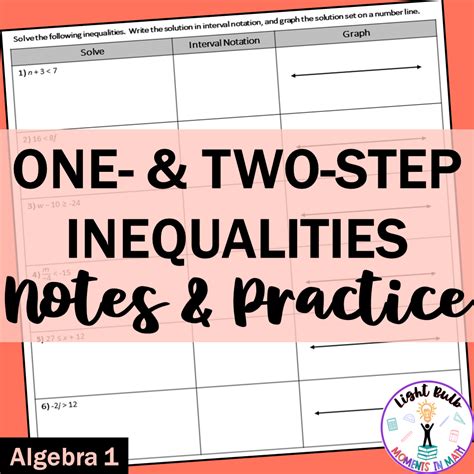 One And Two Step Inequalities Notes And Practice Worksheet Light