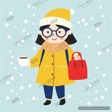 Ai创作图冬天保暖的衣服 冬天衣服 保持温暖服装 扁平卡通插画冬天 寒冷的天气的衣服 冬天的衣服 插画款冬 温暖的服装 冬天的外套 冬季人物着装 去喝热饮料 大雪女孩插画 冬衣 雪地行走的卡通