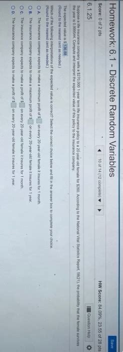 Solved Homework 61 Discrete Random Variables Save Score