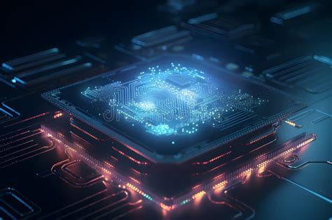 Generative Ai Futuristic Neon Microchip Circuit Board 3d Rendering
