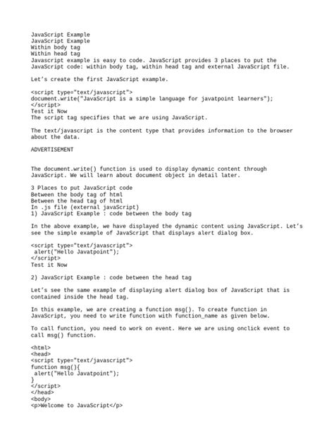 Javascript Example Pdf Computers Technology And Engineering