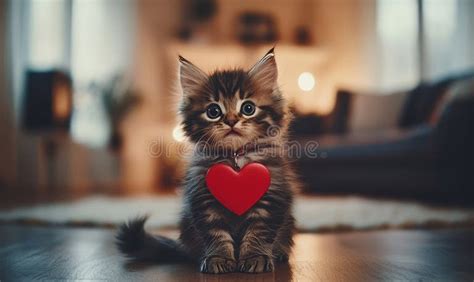 The Image Shows A Kitten With A Collar Featuring A Heart Shaped Ruby