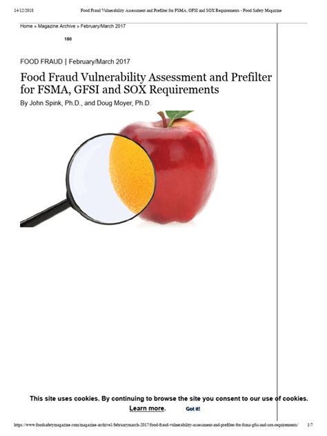 Food Fraud Vulnerability Assessment And Prefilter For Fsma Gfsi And Sox Requirements Food Safety