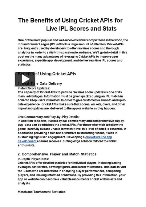Ppt The Benefits Of Using Cricket Apis For Live Ipl Scores And Stats