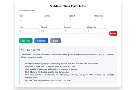 Subtract Time Calculator Time Date Calculator