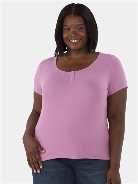 Terra And Sky Womens Plus Size Ribbed Short Sleeve Tee With Scoop Neck