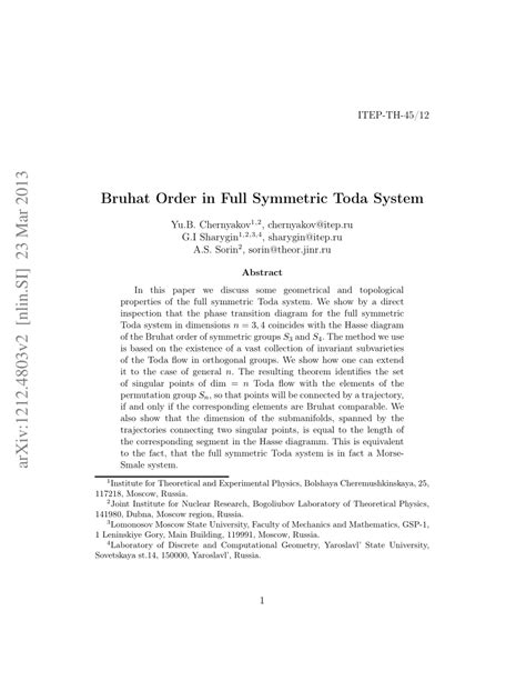Pdf Bruhat Order In Full Symmetric Toda System