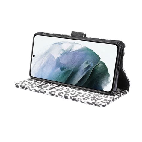 삼성 갤럭시 S21 5g 레오파드 패턴 수평 플립 가죽 케이스 홀더 및 카드 슬롯 흰색