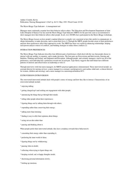 Mbti Pdf Extraversion And Introversion Psychology