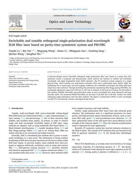 Pdf Switchable And Tunable Orthogonal Single Polarization Dual Wavelength Slm Fiber Laser