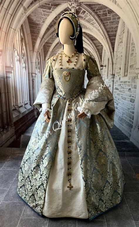 Blue Damask Tudor Gown Made To Order Etsy Canada Tudor Dress Tudor