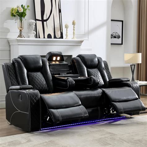 Power Reclining Sofa Couch With Wireless Charger 3 Seaters With