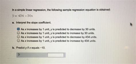 Solved In A Simple Linear Regression The Following Sample