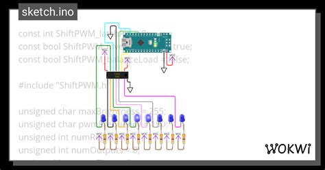 Nano 74НС595 8 LEDs ShiftPWM lib usage Wokwi ESP32 STM32 Arduino