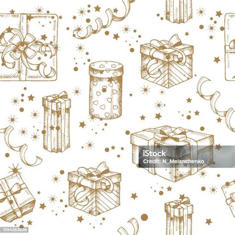 손으로 그린 세트의 다른 선물 및 패키지와 뱀 벡터 완벽 한 패턴입니다 밑그림입니다 조각 크리스마스 새 해 행복 한 생일입니다 벽지 웹 페이지 표면 텍스처 패턴 고풍스런에