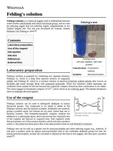 Fehlings Solution Is A Chemical Reagent Used To Differentiate Between Pdf Chemistry