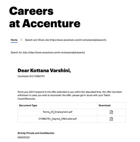 Accenture India — Offer Letter Expired
