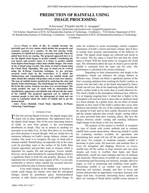 Pdf Prediction Of Rainfall Using Image Processing