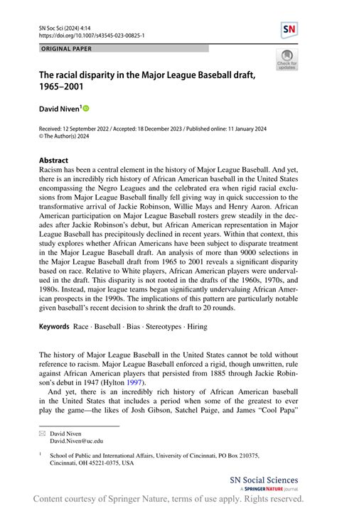 Pdf The Racial Disparity In The Major League Baseball Draft 19652001