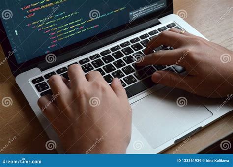 Male Hands On A Black Keyboard European Coding On A Computer Stock Image Image Of Copywriter