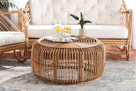 Wicker Rattan Coffee Table Vivai Del Sud Flower Rattan Coffee Table