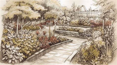 Pathway Sketch Of A Garden With Through Its Plants Backgrounds 