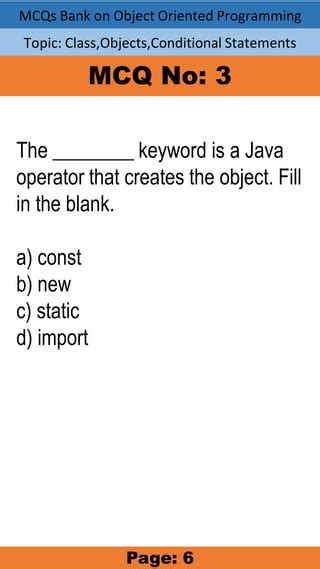 Multiple Choice Questions On Java Object Oriented Programming Bank 3 Classobjects