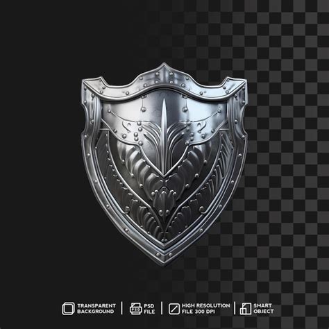 격리 된 투명 배경에 고유 한 실버 샤인 쉴드 디자인 프리미엄 Psd 파일