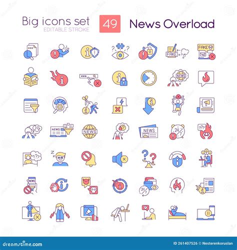 News Overload Linear Big Icons Set Royalty Free Illustration 261311229