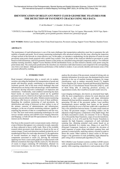 Pdf Identification Of Relevant Point Cloud Geometric Features For The Detection Of Pavement