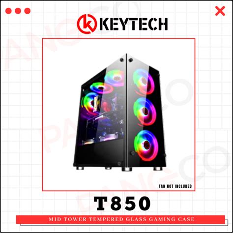 KEYTECH T850 MID TOWER GAMING CASE TEMPERED GLASS SIDE PANEL FULL PSU SHROUD ATX MICRO ATX