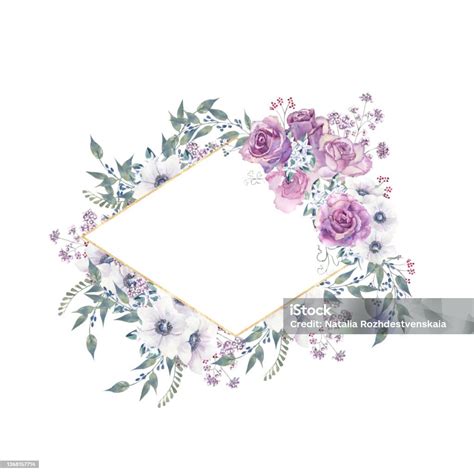 흰색 고립 된 배경에 유리 꽃병에 보라색 장미와 말미잘기 유서학적 꽃 프레임 손으로 그린 수채화 일러스트 0명에 대한 스톡 벡터 아트 및 기타 이미지 Istock