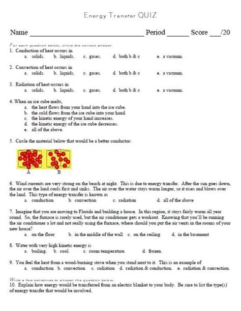 Energy Transfer Quizzes Conduction Convection Radiation For