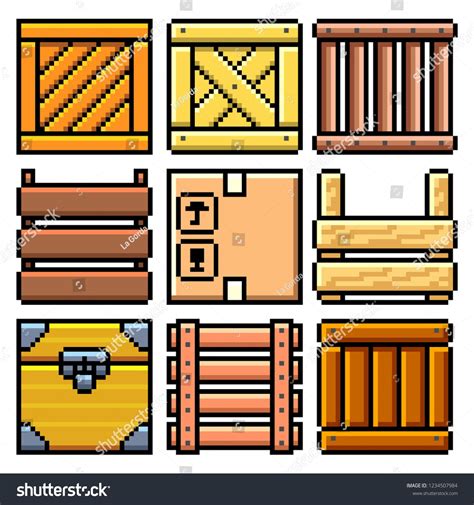 Pixel Art Different Crates Set Detailed Illustration Isolated Vector Ad Sponsored Crates