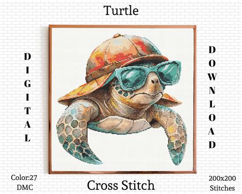 Turtle Cross Stitch Pattern Turtle Embroidery Design Turtle Cross Stitch Turtle Cross
