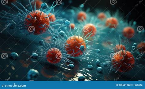 A Group Of Red And Blue Germs On A Black Surface Stock Illustration