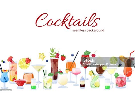 벡터 칵테일 완벽 한 테두리 여름 해변 알코올 음료의 큰 세트는 자른 과일과 함께 플랫 스타일로 섞여 있습니다 해변 휴가 여름 세일 파티 카페 바 컨셉 포스터 광고 전단지