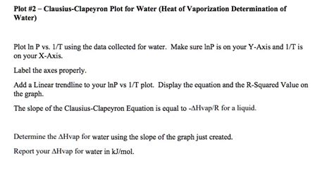 Solved Plot 2 Clausius Clapeyron Plot For Water Heat Of Vaporization Determination Of Water