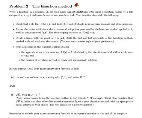solved problem 2 the bisection method write a function in a
