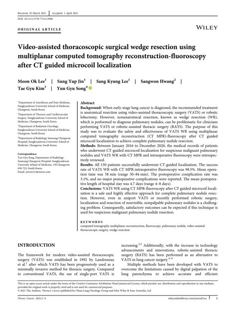 Pdf Video‐assisted Thoracoscopic Surgical Wedge Resection Using Multiplanar Computed