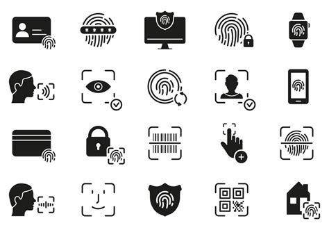 Fingerprint Facial Identity Password In Mobile Phone Computer Silhouette Icon Set Touch Id