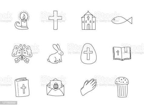 부활절 손으로 그린 선형 벡터 아이콘은 흰색 배경에 격리 웹 및 Ui 디자인 모바일 앱 및 인쇄 제품을 위한 부활절 낙서 아이콘