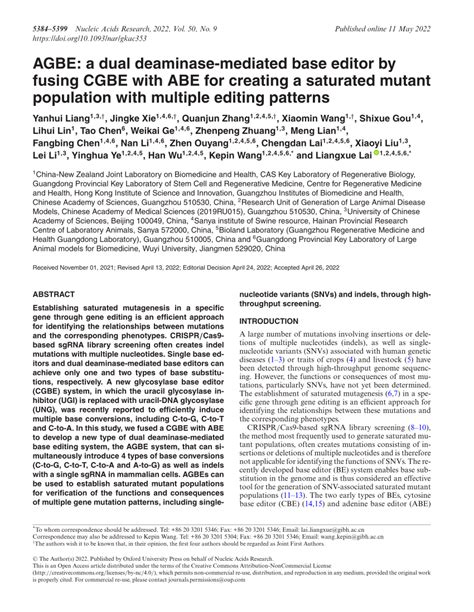 Pdf Agbe A Dual Deaminase Mediated Base Editor By Fusing Cgbe With Abe For Creating A