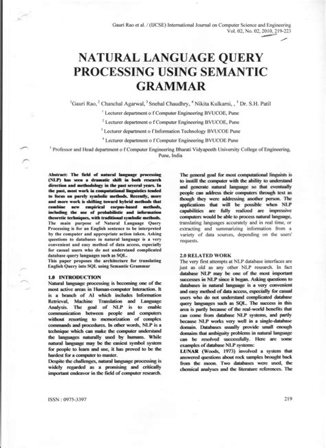 Pdf Natural Language Query Processing Using Semantic Grammar